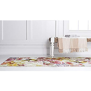 Unique Loom Lyon Collection Modern Watercolor Floral Area Rug, 2 x 6 ft, Ivory/Pink