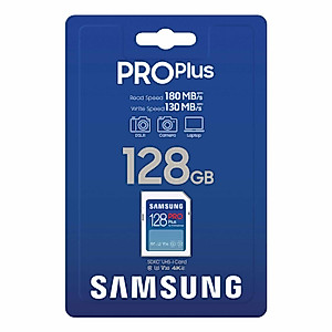 SAMSUNG PRO Plus Full Size 128GB SDXC Memory Card, Up to 180 MB/s, Full HD & 4K UHD, UHS-I, C10, U3, V30 for DSLR, Mirrorless Cameras, PCs, MB-SD128S/AM, 2023
