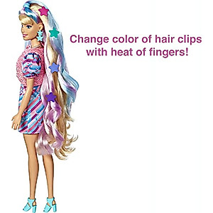 Barbie Totally Hair Doll, Star-Themed with 8.5-Inch Fantasy Hair & 15 Styling Accessories (8 with Color-Change Feature)