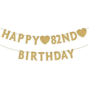 Gold Happy 82nd Birthday Banner, Glitter 82 Years Old Woman or Man Party Decorations, Supplies