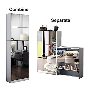 GLSCASA Modern Shoe Cabinet with Full Length Mirror, Freestanding Shoe Storage Organizer with 5 Flip Drawers, Separate 3 + 2 Tier Shoe Cupboard for Entryway, Dressing Room