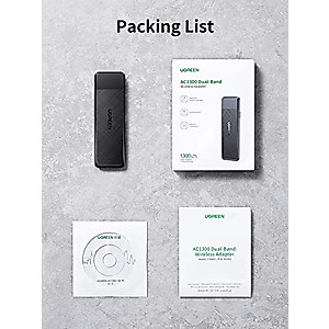 UGREEN AC1300 USB WiFi Adapter 5G 2.4G Dual Band USB 3.0 WiFi Dongle for Desktop PC Mini Wireless Computer Network Adapter Compatible with Windows 11/10/8.1/8/7, MacOS 10.11 Above