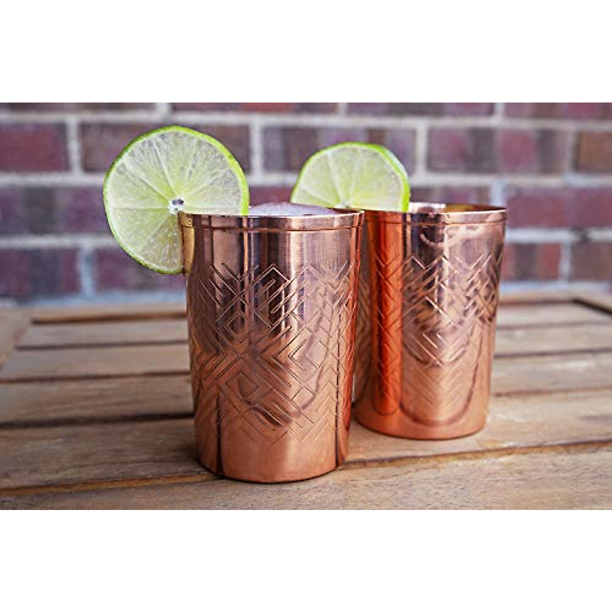 Alchemade 100% Pure Copper Mint Julep Tumbler Cups - 10 Oz Derby Cups With Etched Geometric Design For Mint Juleps, Cocktails, Or Your Favorite Beverage - Keeps Drinks Colder, Longer