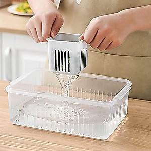 Food Storage Containers with Lids Airtight for Fridge, Refrigerator Fresh-keeping Food Storage Box Strainer with 6 Drain Basket, Vegetable Fridge Storage for Chopped Scallion Ginger Garlic Onion