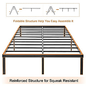 VECELO 14" Full Metal Platform Bed Frame,Heavy Duty Steel Slat/Easy Assembly Mattress Foundation/No Box Spring Needed