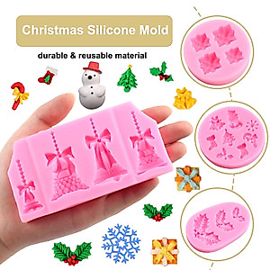 ZiXiang Christmas Silicone Molds Xmas Fondant Molds Christmas Tree Snowflake Bells Gift Box Snowman Holly Leaves Silicone Molds For Cake Decorating Cupcake Topper Candy Chocolate Gum Paste Set Of 7
