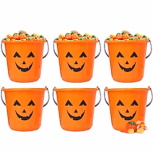 Triumpeek Halloween Pumpkin Trick Treat Bucket, Set of 6 Halloween Jack O Lantern Pails, Trick or Treat Bucket, Portable Plastic Candy Pumpkin Pails