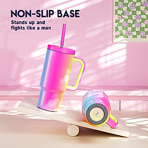 Meoky 24 oz Tumbler with Handle and Straw, 100% Leak-proof Tumbler with Lid and Straw, Insulated Stainless Steel Travel Coffee Mug, Keeps Cold for 24 Hours (Carnival)