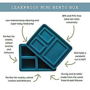 Austin Baby Co Leak-Proof Mini Bento Lunch Box for Kids – Silicone Container with 3 Leakproof Compartments – Food-Safe Materials, Dishwasher Safe, and BPA Free (Space)