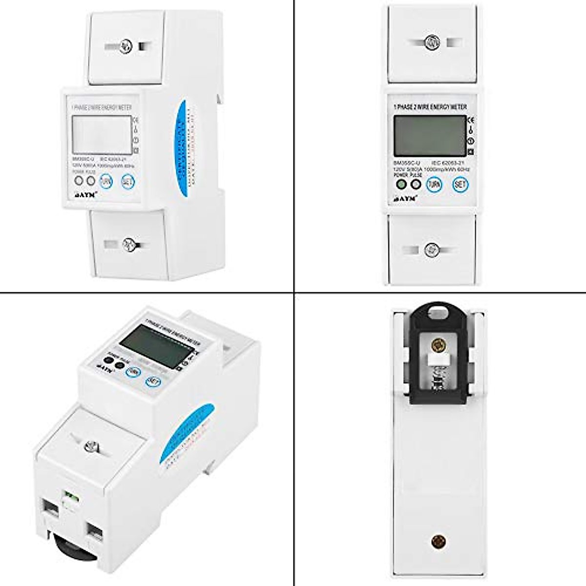 BAYM® 5(80) A 120V 60HZ Single Phase Din Rail Digital Modbus Smart Remote KWH Watt Hour Din-Rail Energy Meter LCD with Button 80A