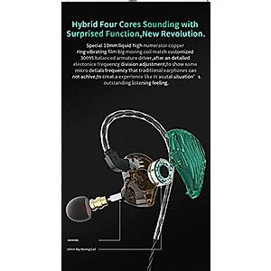 CVJ CSE in Ear Earbuds,1 Dynamic and 1 Balanced Armature CVJ Headphone, in Ear Headphone Extra Bass Earbuds with 2 Pin Detachable Cable for Church, Band Practise (Green Without Mic)