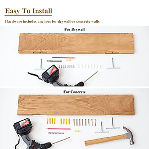 Oak Floating Shelves Rustic Wood Wall Shelves for Wall Storage, Wall Mounted Wooden Display Shelf Wide for Living Room Bedroom Kitchen Bathroom (12 inch)