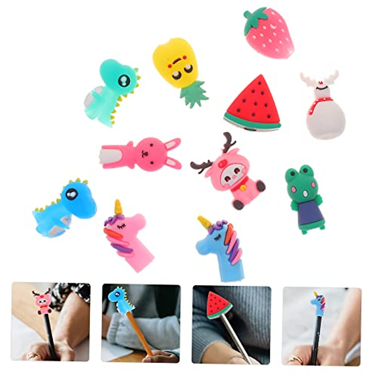 VILLCASE 150 Pcs Pencil Cap Pen Case Sensory Small Pencil Caps Fruit Pencil Toppers Adorable Pencil Protectors Animal Pencil Caps Cartoon Pen Sleeves Child Mini Pointed Hat