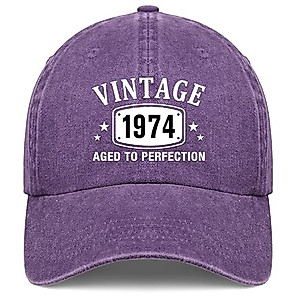 50th Birthday Gifts for Her Women Him Men Embroidered Vintage 1974 Hat 50 Year Old Gifts, Purple, One Size