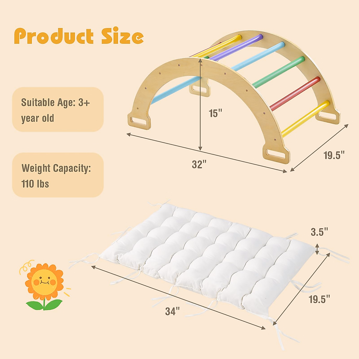 INFANS 4 in 1 Arch Climbing Toys for Toddlers, Montessori Wooden Arch Climber Ladder Structure and Rocker with Cushion Pad, Waldorf Children Indoor Gym Learning Playset for Kids Boys Girls