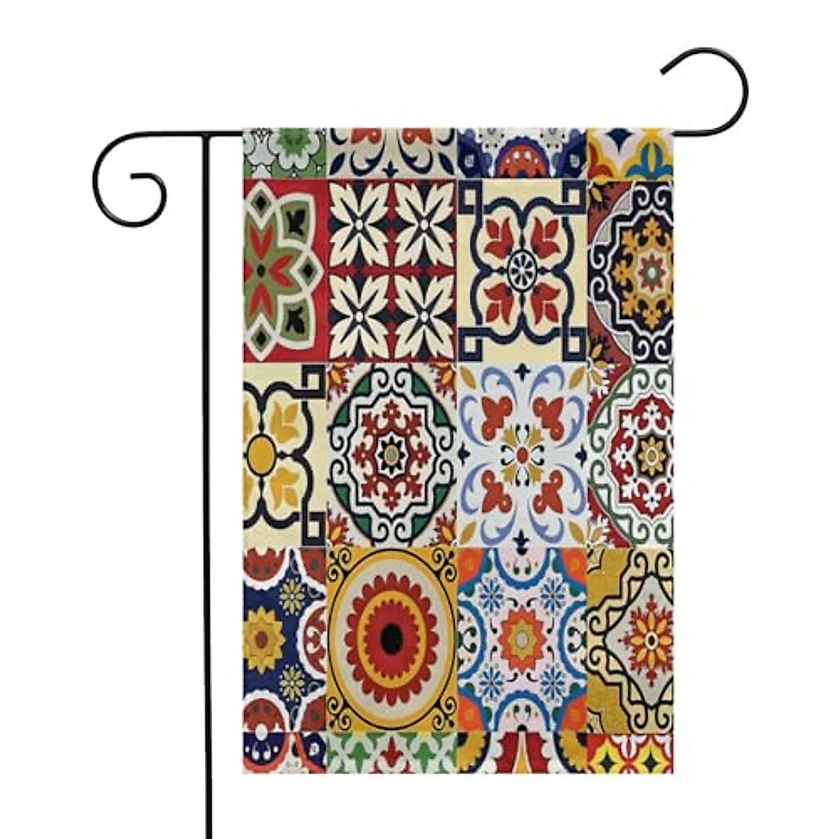 Double-sided garden flag Mexican Talavera Ceramic Tile Pattern Ethnic Folk Outdoor Flag Garden Flag Yard Outdoor Decoration （12×18in）.