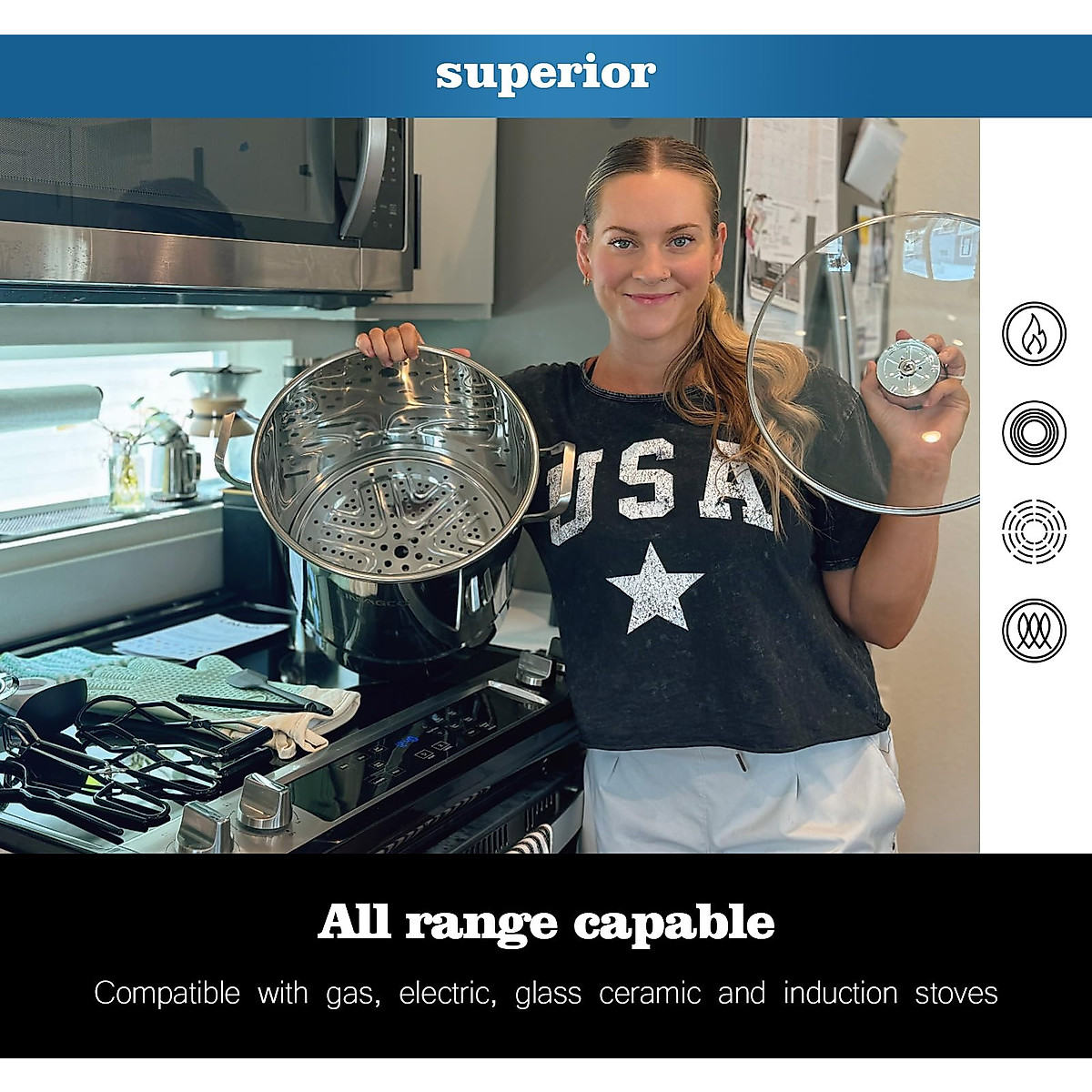 LINMAGCO Canning Supplies Starter kit-Canning Pot, Water Bath Canner with Lid - Stainless Steel, Home Canning Tool Kit, Steam Canner with Rack for Canning