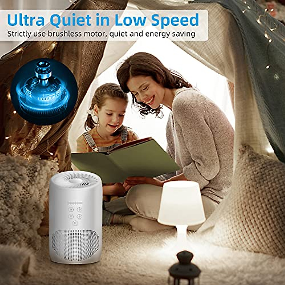 HEPA Air Purifiers for Home Bedroom, Smoke Air Cleaner with Fragrance Sponge, Lock Set, 99.9% Effective, Ultra Quiet HEPA Air Purifiers for Dust, Odor, Pet Dander