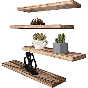 HXSWY 24 Inch Rustic Floating Shelves for Wall Decor Farmhouse Wood Wall Shelf for Bathroom Kitchen Bedroom Living Room Set of 4 Light Brown