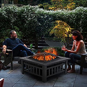 Fire Pit Table, Outdoor Fireplace Firepit Camping Accessories 32 in Square Smokeless Fire Pit with Spark Screen, Log Poker for Outside Garden Patio Backyard