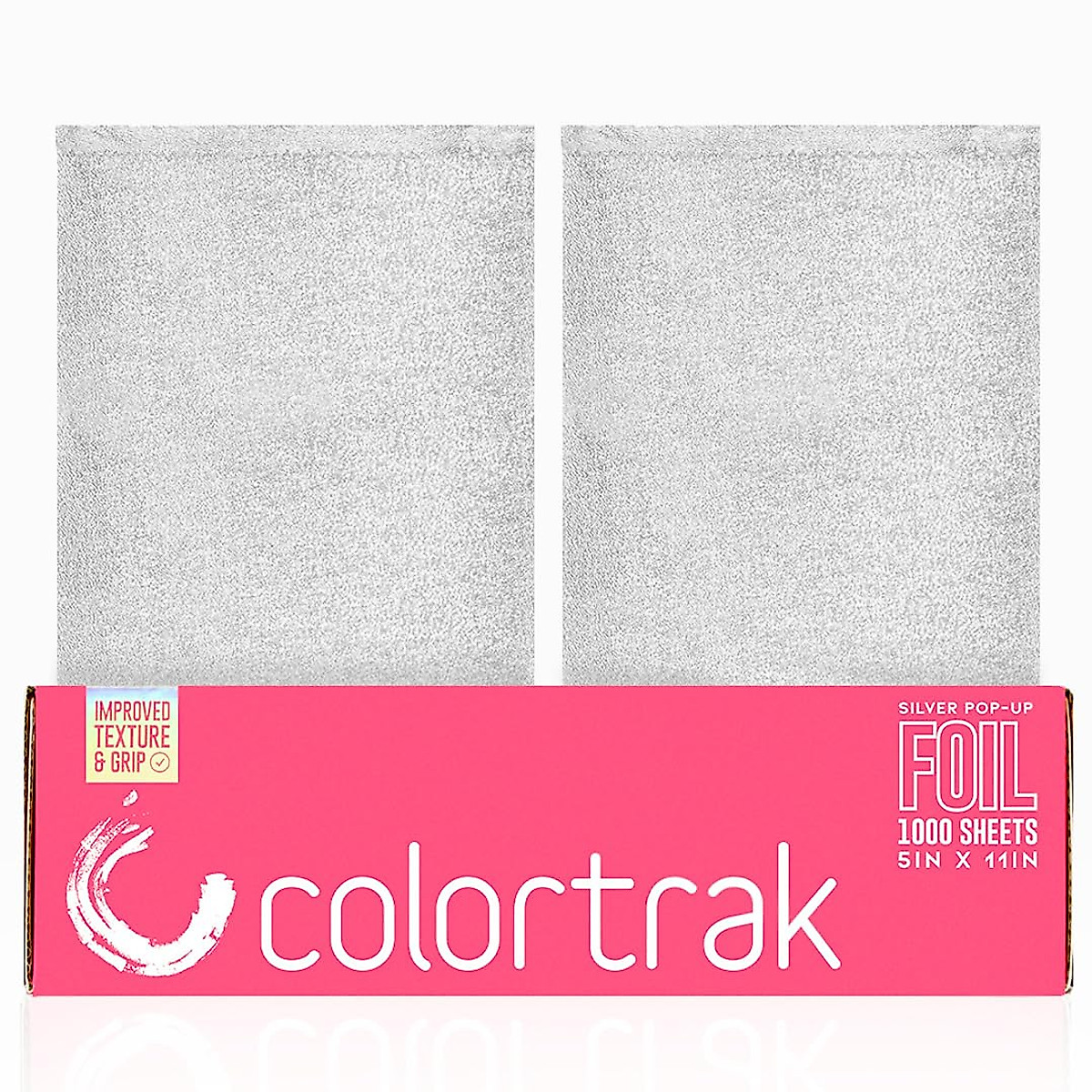 Colortrak Embossed Sheets Silver Aluminum Foil Pop-up Dispenser, 1000 Pre-cut Sheets Non-slip Textured Silver 5 x 11 Sheets for Hair Foil Coloring and Highlighting Sheet Applications