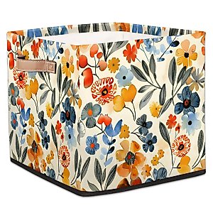 Tablerazzi Floral Cube Storage Bin, 13 Inch Collapsible Fabric Storage Cube Bin, Colorful Flowers Foldable Cube Baskets for Shelf, Closet, Organizer