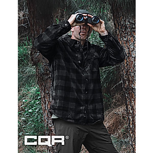 CQR Men's Long Sleeve Heavyweight Fleece Shirts, Plaid Button Up Shirt, Warm Outdoor Casual Shirt with Pockets, One Pocket Charcoal, Medium