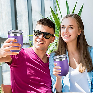 StarSpeed 12oz Wine Tumbler with lid, Stainless Steel Travel Mugs Stemless Double Wall Insulated Coffee Cup, Insulated Wine Glasses Travel Tumbler for Cold & Hot Drinks(Purple, 1)