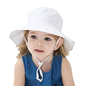 Baby Sun Hat Toddler Beach Summer Hats UPF 50+ for Baby Girl Boy Adjustable Cap White 6-12 Months