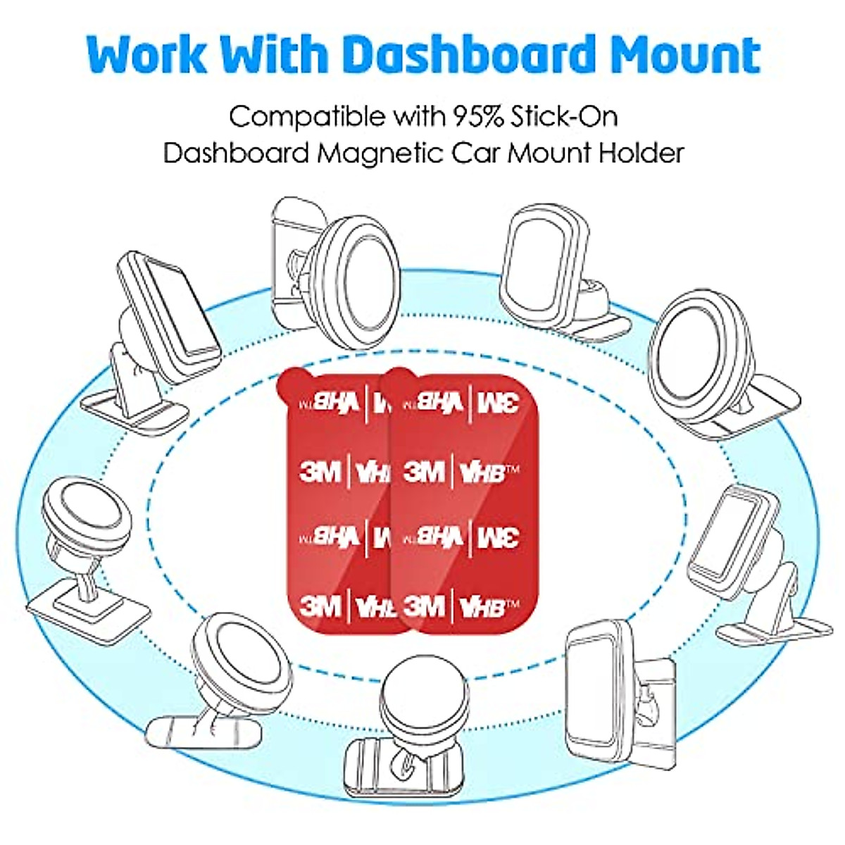 WixGear 3M [6 Pack] Sticky Adhesive Pads Replacement Mounting Tape, Dashboard Sticker Pads for Magnetic Phone Car Mount, Double Sided 3M Adhesive Pads, 6 3M with 2 Dry Wipes for Magnetic Car Mounts