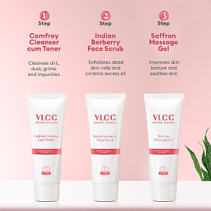 VLCC Party Glow Facial Kit - Single Use | Salon Like Facial at Home in Just 6-Steps | Includes Cleanser, Scrub, Cream, Face Pack & Moisturizing Gels | 2.12 Oz/60g