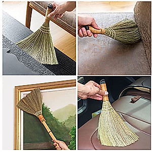 ODKKAYA Natural Whisk Sweeping Hand Handle Broom Retro Broom Corn Broom Asian Broom Household Angle Brooms Straw Soft Broom for House, Garage, Office, Lobby Room, Kitchen (Small)