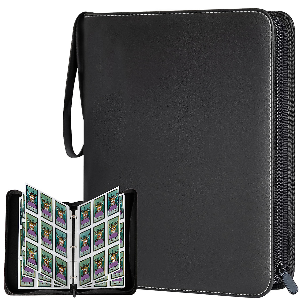 Binceen Trading Card Binder 900 Pockets, Portable Premium Card Album, Sturdy Card Holder Folders with Zipper for Baseball, Basketball and Football Cards (black)