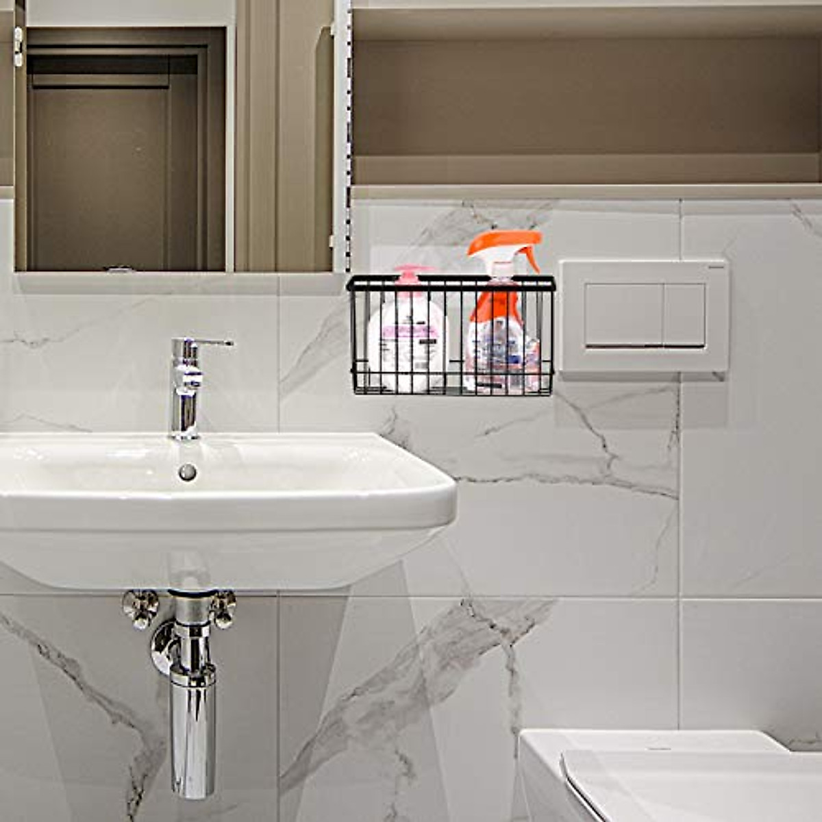 Toplife Wall Door Adhesive Kitchen Wrap Organizer Rack, No Drilling, Black - Set of 2