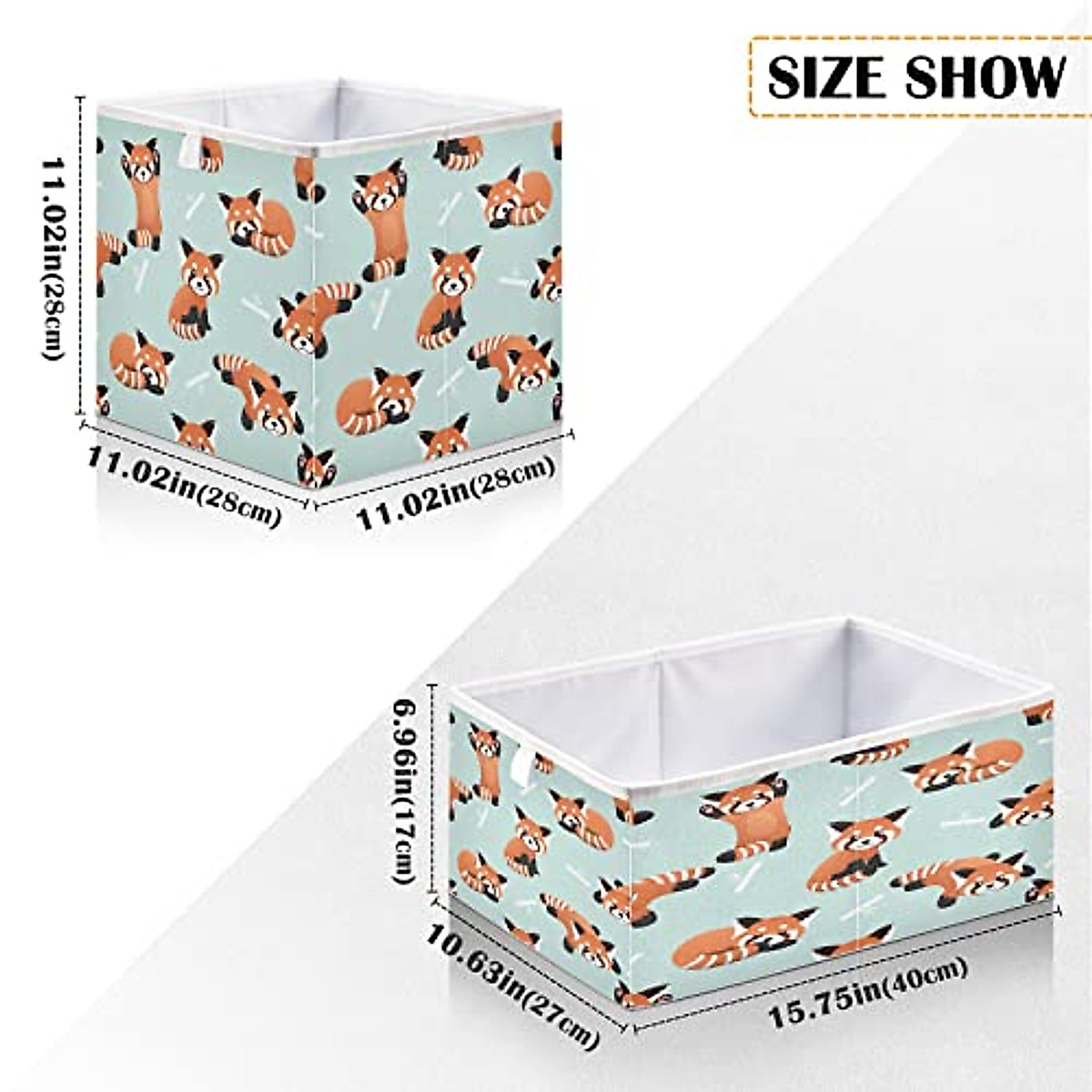 Kigai Cute Red Panda Storage Bin, Large Collapsible Organizer Rectangle Storage Basket for Home Office Décor, 15.8 x 10.6 x 7 in
