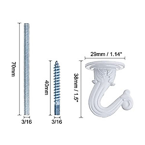 uxcell Ceiling Hooks with Hardware Zinc Alloy White 29x38mm 6Pcs for Hanging Chandeliers Plants
