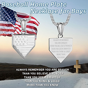 ZRAY USA Flag Baseball Plate Necklace for Men Personalized Bible Verse Shield Pendant Stainless Steel Chain 22+2 inch Inspirational Baseball Sport Gift Patriotic Jewelry for Men（S-ALWAYS REMEMBER）