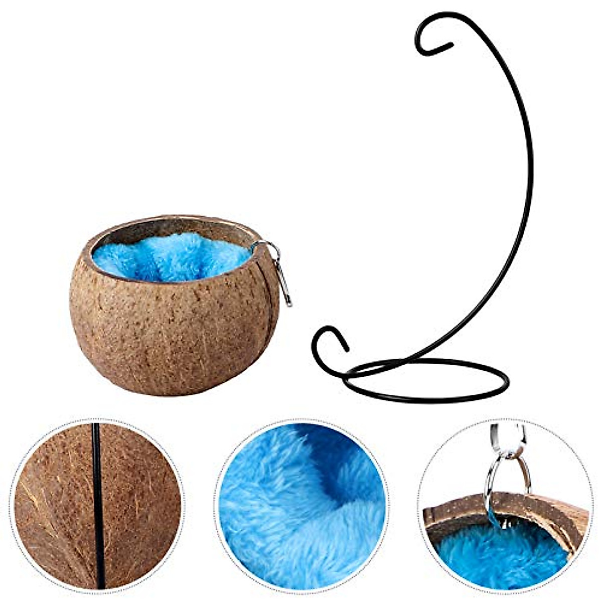 TEHAUX Natural Coconut Shell Bird Nest House Bed with Warm Pad for Parrot Parakeet Hamster Rat Mice Chinchilla Cage Toy Nesting Box