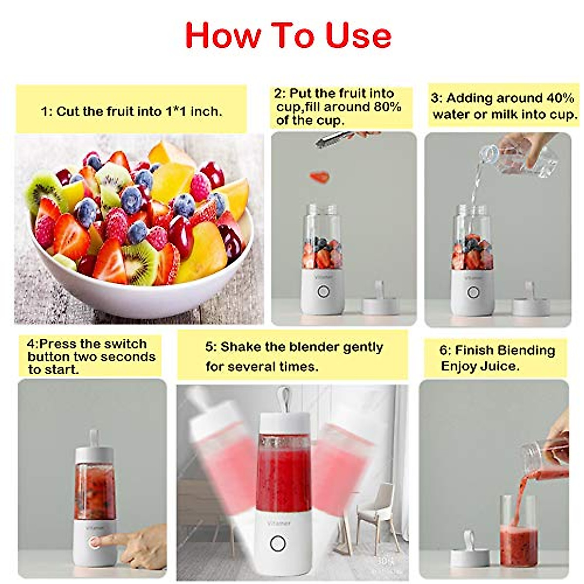 LLLJJJ Portable Blender, Mini Blender with USB Charging Function, Mini Blending Juicer for Fruits and Milkshakes, can Squeeze Juice in 45s, Suitable for Family, Travel, Outdoor, Micro Blender(1 PCS)