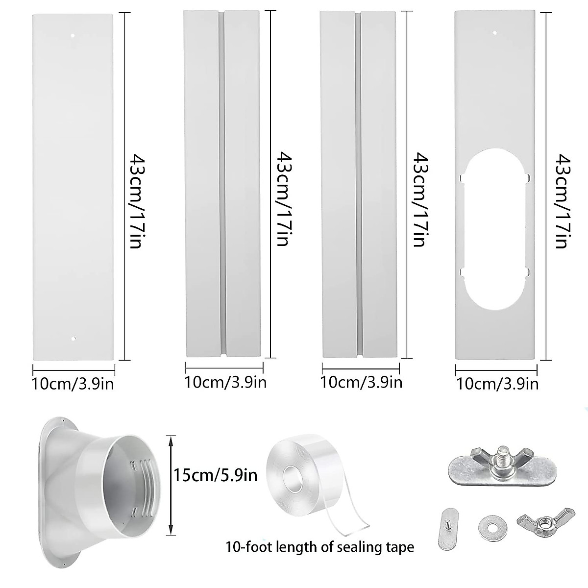 Portable AC Window Kit with 5.9” Exhaust Hose for Sliding Window, Adjustable Air Conditioner Window Vent Kit for Ducting AC Seal Panel for Horizontal&Vertical Window