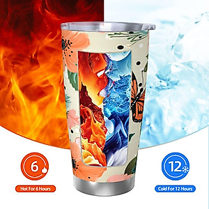 AYCZN Daisy Butterfly 20 OZ Tumbler Stainless Steel Travel Coffee Mug, Spring Flower Insulated Water Bottle with Lid and Straws Leakproof Thermal Cup