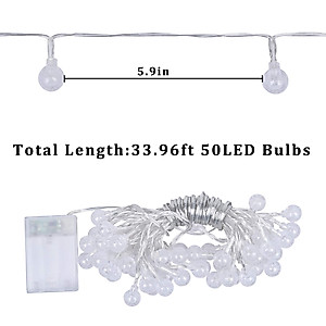 Battery Powered String Lights（2-Pack）, 50-LED Globe String Lights with 8-Lighting Modes, Battery Operated Waterproof String Lights for Home, Party, Christmas, Wedding, Garden Decoration 33.4ft