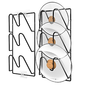 Jomoto 2-Pack Pot Lid Organizer, 6-Tier Pots & Pans Lid Holder Organizer for Cabinet or Wall/Door Kitchen Storage, No-Drill Adhesive Mount, Space-Saving Solution (Black)