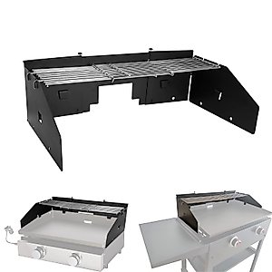 PHYESUVIN Universal Wind Screen/Guard and Griddle Warming Rack Set Fit for Griddle from 22" to 28" Without Hood, Griddle Accessories for Blackstone 22", 28" Griddle and Other Griddle with Rear Grease