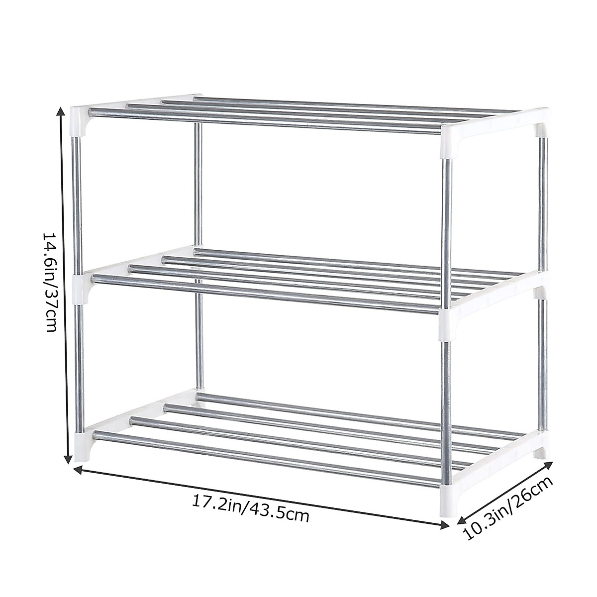 Fouews Small Shoe Rack, Narrow Stackable Shoe Shelf Organizer for Entryway, Doorway and Bedroom Closet (3-Tier, White)