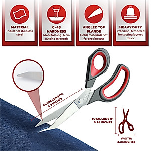 XFasten Heavy-Duty Professional Tailor Scissors, 9.5-Inch Heavy Duty Ultra-sharp Dressmaker’s Scissors Shears for Fabric Cutting | Sewing scissors for Fabric
