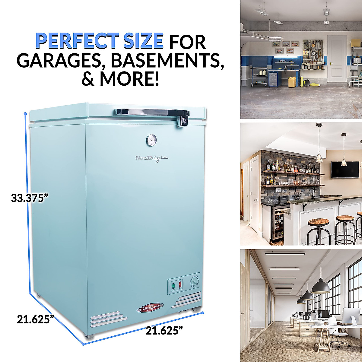 Nostalgia Classic Retro 3.5 Cu.Ft. Chest Freezer and Refrigerator All in One, Includes Rolling Wheels, Portable, Indoor/Outdoor, Lock and Keys, Removable Basket, Adjustable Temperature Dial with Gauge