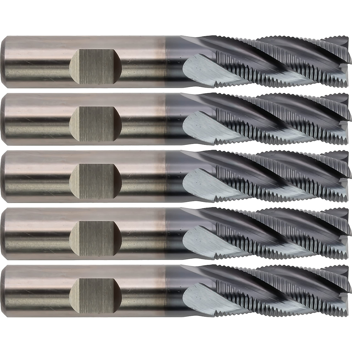 5 pcs M42 Cobalt Roughing End Mills, Square Nose, Fine Pitch, AlCrN Coated, 1/2" Mill Dia., 1-1/4" LoC, 3-1/4" OAL, 4 Flute, Center Cutting