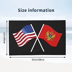 ADOSIA American and Montenegro Flag Beach Towel 32x52in Oversized Soft Absorbent Beach Towel