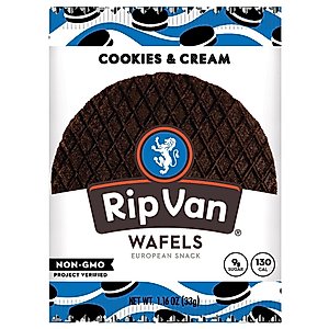 Rip Van Wafels Cookies & Cream Stroopwafels - Healthy Snacks - Non GMO Snack - Keto Friendly - Office Snacks - Low Sugar (3g) - Low Calorie Snack - 12 Pack